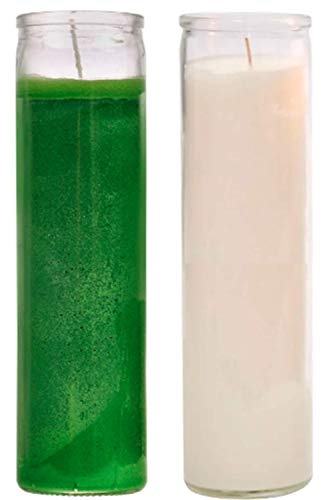 Prayer Candles - Wax Candles (2 Pc) Green and White Great for Sanctuary, Vigils and Prayers - Unscented Glass Candle Set - Jar Candles - Spiritual Religious Church - St Patricks