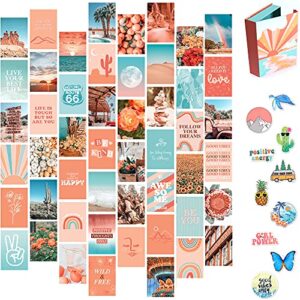 artivo peach teal wall collage kit for aesthetic pictures, 50 set 4×6 inch, vsco girls bedroom decor, cute boho wall decor, dorm photo collection