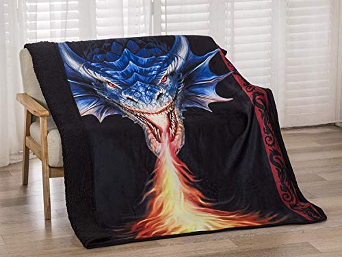 Anne Stokes Signature Silk Touch Sherpa Lined Throw Blanket (Fire Breather)