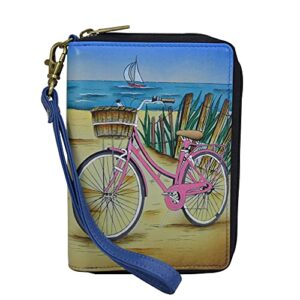 anna by anuschka women’s hand-painted genuine leather passport organizer wristlet – beach day