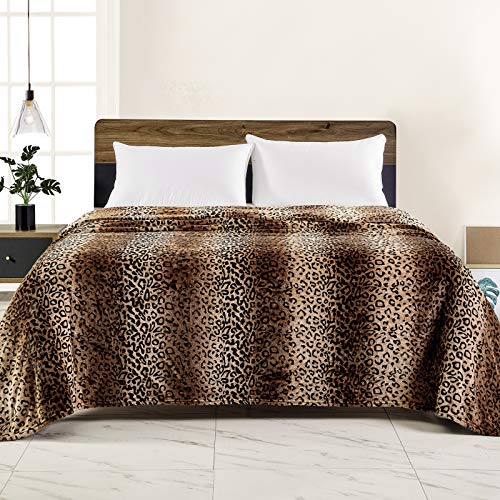 Viviland Flannel Fleece Blanket Twin Size 60x80 inches, 280 GSM Lightweight Blanket for Couch Sofa Bed, Super Soft Cozy Warm Blanket, Leopard Print