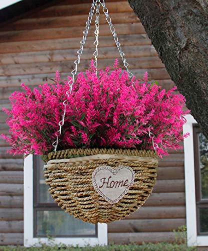 RECUTMS 8 Bundles Artificial Flowers Fake Outdoor Plants Faux UV Resistant Lavender Flower Plastic Shrubs Indoor Outside Hanging Decorations (Fuchsia)