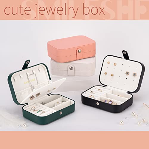 Smileshe Jewelry Box, PU Leather Small Portable Travel Case, 2 Layers Organizer Display Storage Holder Boxes for Rings, Earrings, Necklaces, Bracelets