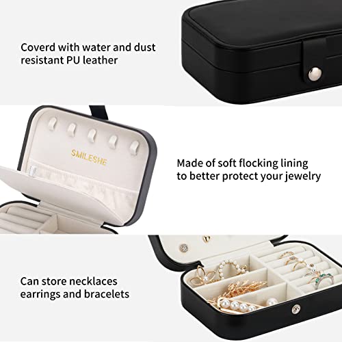 Smileshe Jewelry Box, PU Leather Small Portable Travel Case, 2 Layers Organizer Display Storage Holder Boxes for Rings, Earrings, Necklaces, Bracelets