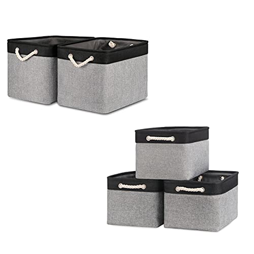 Bidtakay Baskets Set Fabric Storage Bins-Black&Grey Bundled Baskets of 2 Large Baskets 16" X 11.8" X 11.8" + 3 Medium Baskets 15" X 11" X 9.5" for Closet, Shelves