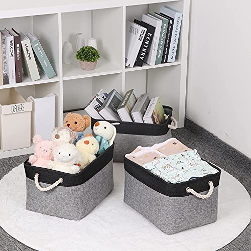 Bidtakay Baskets Set Fabric Storage Bins-Black&Grey Bundled Baskets of 2 Large Baskets 16" X 11.8" X 11.8" + 3 Medium Baskets 15" X 11" X 9.5" for Closet, Shelves