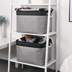 Bidtakay Baskets Set Fabric Storage Bins-Black&Grey Bundled Baskets of 2 Large Baskets 16" X 11.8" X 11.8" + 3 Medium Baskets 15" X 11" X 9.5" for Closet, Shelves