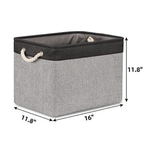 Bidtakay Baskets Set Fabric Storage Bins-Black&Grey Bundled Baskets of 2 Large Baskets 16" X 11.8" X 11.8" + 3 Medium Baskets 15" X 11" X 9.5" for Closet, Shelves