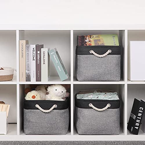 Bidtakay Baskets Set Fabric Storage Bins-Black&Grey Bundled Baskets of 2 Large Baskets 16" X 11.8" X 11.8" + 3 Medium Baskets 15" X 11" X 9.5" for Closet, Shelves