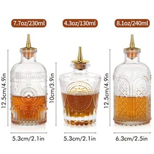 Suprobarware Bitters Bottle Set - Set of 3 Dash Bottle with Gold Dasher Top, Antique Design High White Glass Bottle for Bartender - BTSET0004 (3pcs)