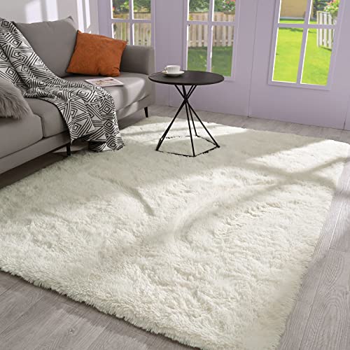 Ucomn Super Soft Rug 5 x 8 Feet, Indoor Shag Area Rug, Fluffy Anti-Skid Shaggy Rug for Apartment, Dorm, Bedroom, Living Room, Furry Carpet for Kid, Ivory