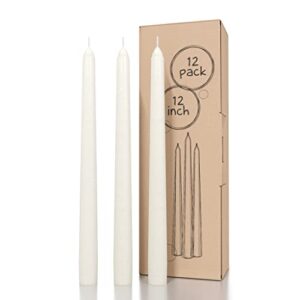 candwax 12 inch taper candles set of 12 – dripless taper candles ivory and unscented candlesticks – perfect as dinner candles and household candles – pearl candles