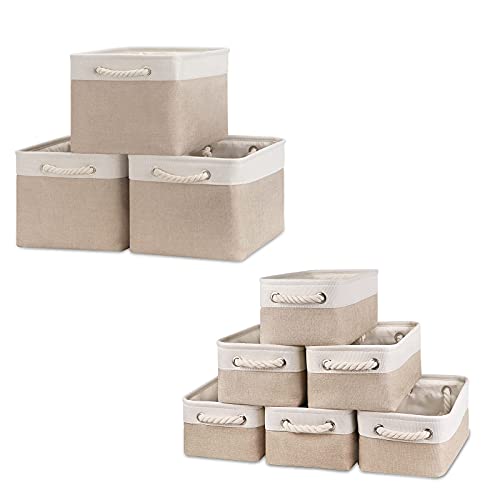 Bidtakay Baskets Set Fabric Storage Bins-Beige Bundled Baskets of 3 Medium Baskets 15" X 11" X 9.5" + 6 Small Baskets 11.8" X 7.8" X 5" for Organizing, Closets