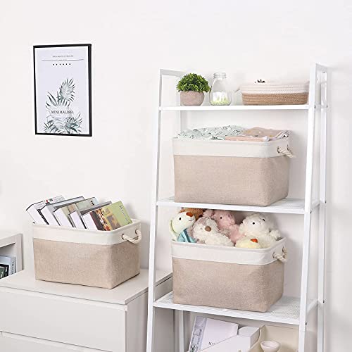 Bidtakay Baskets Set Fabric Storage Bins-Beige Bundled Baskets of 3 Medium Baskets 15" X 11" X 9.5" + 6 Small Baskets 11.8" X 7.8" X 5" for Organizing, Closets