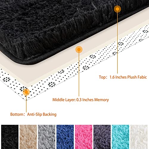 Fulie Ultra Soft Shag Area Rugs for Bedroom, Black Fluffy Modern Plush Rugs for Living Room Kids Girls Dorm Room Floor Carpets, Fuzzy Rugs for Nursery Bedside Home Decor, 3x5 Feet