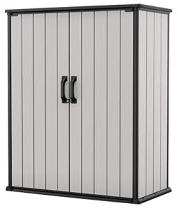 keter premier tall resin outdoor storage shed for patio furniture, pool accessories, and bikes