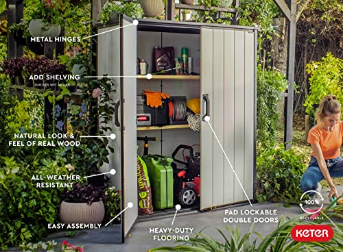 Keter Premier Tall Resin Outdoor Storage Shed for Patio Furniture, Pool Accessories, and Bikes