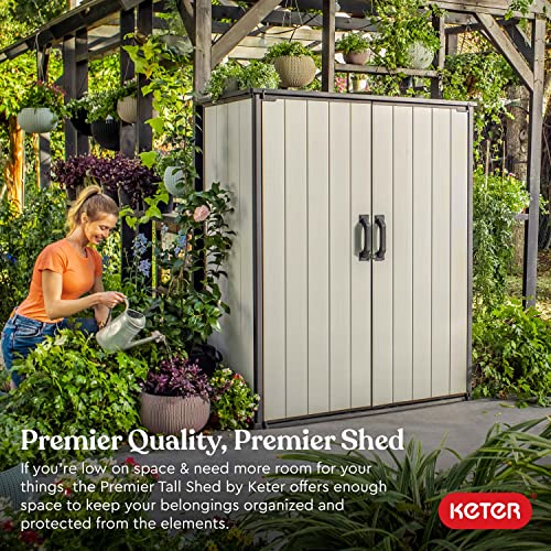 Keter Premier Tall Resin Outdoor Storage Shed for Patio Furniture, Pool Accessories, and Bikes