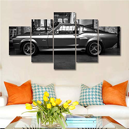 HD Printed Car Art Painting 5P Wall Decor FORD MUSTANG GT500 ELEANOR CANVAS SET Canvas Decor Painting (12x16x2 12x24x2 12x32,Unframed)