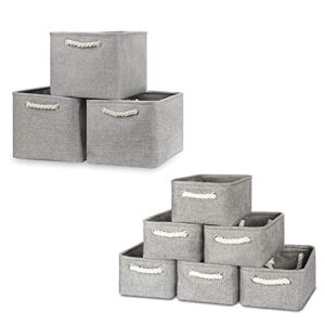 bidtakay baskets set fabric storage bins-grey bundled baskets of 3 medium baskets 15″ x 11″ x 9.5″ + 6 small baskets 11.8″ x 7.8″ x 5″ for shelves, organizing