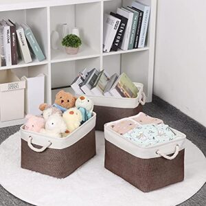 Bidtakay Baskets Set Fabric Storage Bins-White&Earthy Brown Bundled Baskets of 3 Medium Baskets 15" X 11" X 9.5" + 6 Small Baskets 11.8" X 7.8" X 5"