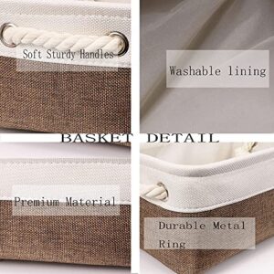 Bidtakay Baskets Set Fabric Storage Bins-White&Earthy Brown Bundled Baskets of 3 Medium Baskets 15" X 11" X 9.5" + 6 Small Baskets 11.8" X 7.8" X 5"