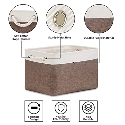 Bidtakay Baskets Set Fabric Storage Bins-White&Earthy Brown Bundled Baskets of 3 Medium Baskets 15" X 11" X 9.5" + 6 Small Baskets 11.8" X 7.8" X 5"