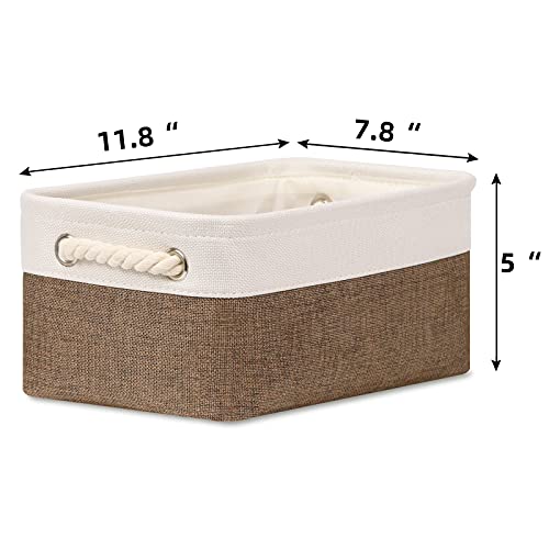 Bidtakay Baskets Set Fabric Storage Bins-White&Earthy Brown Bundled Baskets of 3 Medium Baskets 15" X 11" X 9.5" + 6 Small Baskets 11.8" X 7.8" X 5"