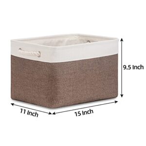 Bidtakay Baskets Set Fabric Storage Bins-White&Earthy Brown Bundled Baskets of 3 Medium Baskets 15" X 11" X 9.5" + 6 Small Baskets 11.8" X 7.8" X 5"