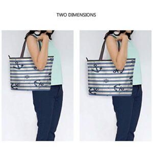 QMXO Sea Anchor Stripe Blue Handbags and Purse for Women Tote Bag Large Capacity Top Handle Shopper Shoulder Bag