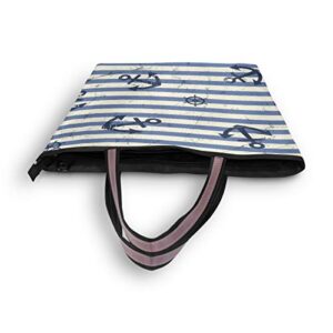 QMXO Sea Anchor Stripe Blue Handbags and Purse for Women Tote Bag Large Capacity Top Handle Shopper Shoulder Bag