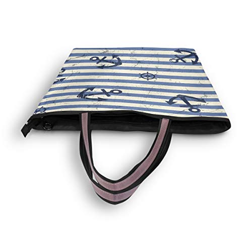 QMXO Sea Anchor Stripe Blue Handbags and Purse for Women Tote Bag Large Capacity Top Handle Shopper Shoulder Bag