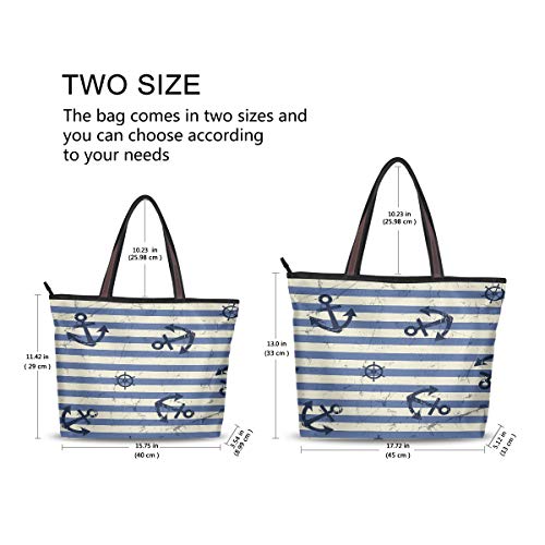 QMXO Sea Anchor Stripe Blue Handbags and Purse for Women Tote Bag Large Capacity Top Handle Shopper Shoulder Bag