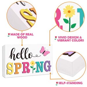 Huray Rayho Party Hello Spring Tiered Tray Decorations Farmhouse Mini Wood Decor Easter Table Centerpieces Fresh Flower Market Home 3D Signs Seasonal Bloom Butterfly Kitchen Wooden Ornaments Set of 3