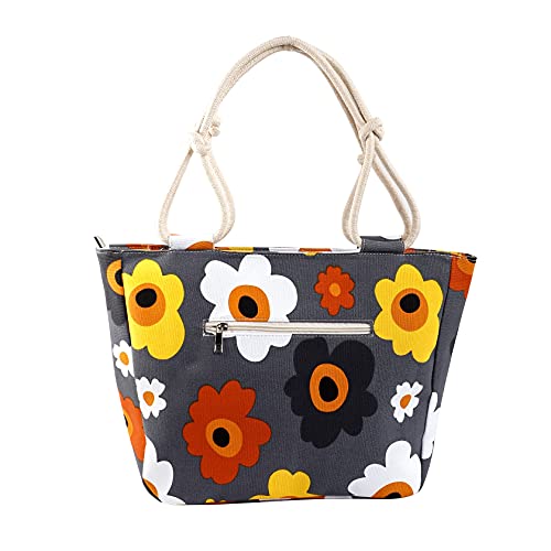 Manfnee Women's Flower Large Beach Tote Bag Canvas Handbag for Travel Gym Beach Holiday Shopping