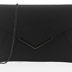 Dexmay Women Envelope Clutch Handbag Medium Saffiano Leather Foldover Clutch Purse Black