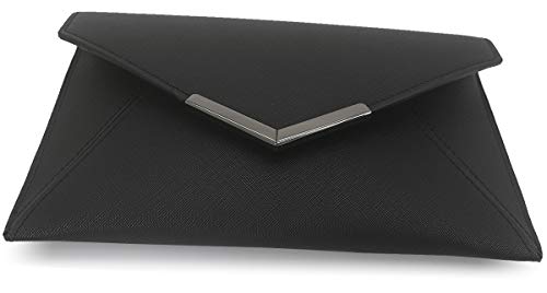 Dexmay Women Envelope Clutch Handbag Medium Saffiano Leather Foldover Clutch Purse Black