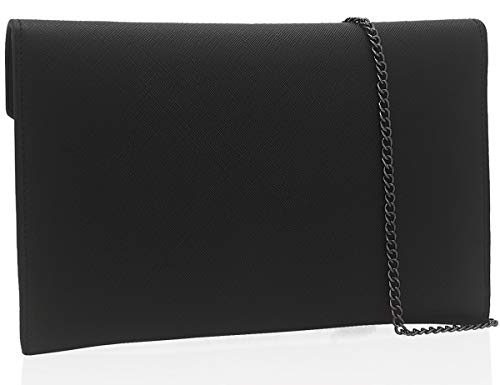 Dexmay Women Envelope Clutch Handbag Medium Saffiano Leather Foldover Clutch Purse Black