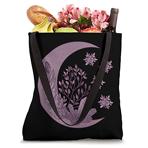 Witchcore Crescent Moon Crystal Flowers Dark Goth Witch Tote Bag