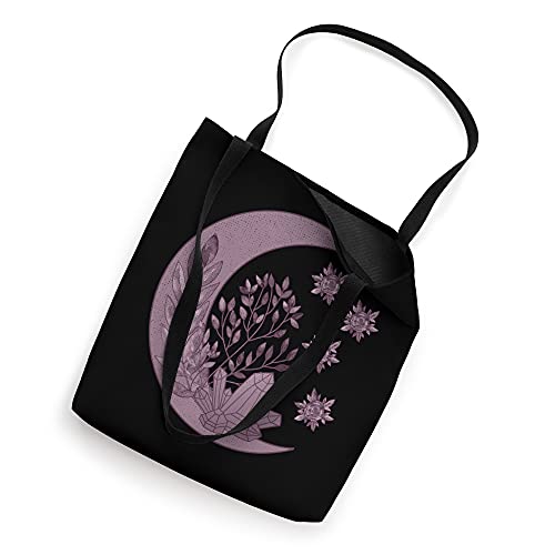 Witchcore Crescent Moon Crystal Flowers Dark Goth Witch Tote Bag