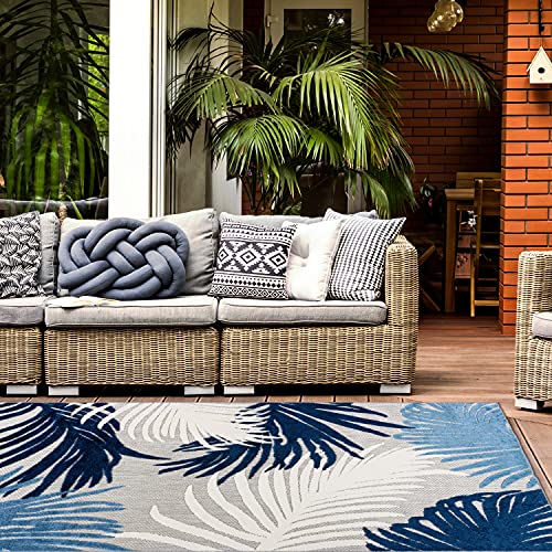 Rugshop Lucca Contemporary Floral Indoor/Outdoor Area Rug 5' x 7' Navy