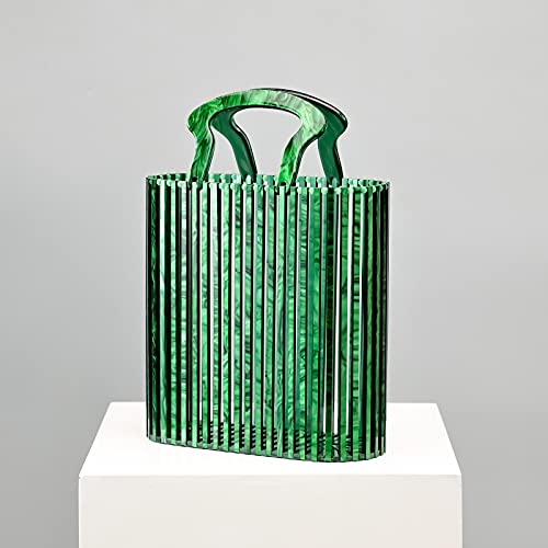 sorozien Women Acrylic Handbag Clutch Beach Bag Handmade Tote Ark Bag Top Handle Bags Fashion Party Clutch Purse (Pearlescent Green)