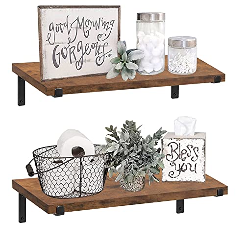 QEEIG Farmhouse Wall Shelf Floating Shelves Bathroom Shelve Bedroom Living Room Shelfs 24 inches Long Set of 2, Rustic Brown (009-60BN)