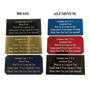 Custom Personalized Engraved Brass / Aluminum Name Plate Plaque Art Label Tag Gift Trophy 2x4 / 3x6 inch