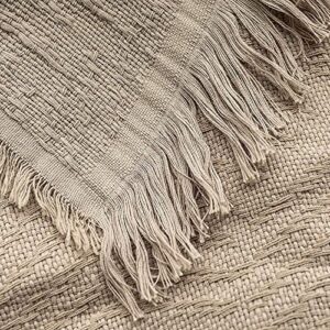 GLORY SEASON 100% Cotton Throw Blanket in Latte Brown Jacqard Weave Fabric with Fringe Soft Warm Cover for Bed Couch and Living Room Sofa,Chair 50x60 Inches