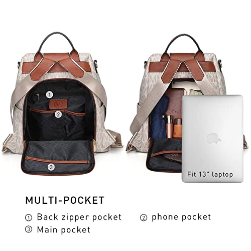 MKP Women Fashion Backpack Purse Mutil Pockets Signature Anti-Theft Rucksack Travel School Shoulder Bag Handbag with Wristlet