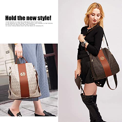 MKP Women Fashion Backpack Purse Mutil Pockets Signature Anti-Theft Rucksack Travel School Shoulder Bag Handbag with Wristlet