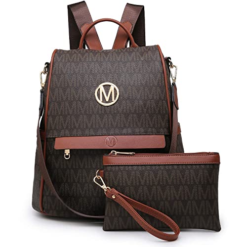 MKP Women Fashion Backpack Purse Mutil Pockets Signature Anti-Theft Rucksack Travel School Shoulder Bag Handbag with Wristlet