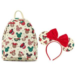 Loungefly Disney Christmas Mickey and Minnie Cookie Adult Womens Double Strap Shoulder Bag Purse with Ears Headband