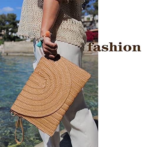 Straw Crossbody Bag For Women Shoulder Beach Vacation Purse And Woven Raffia Handbags Straw Clutch Bags Boho Beige bag